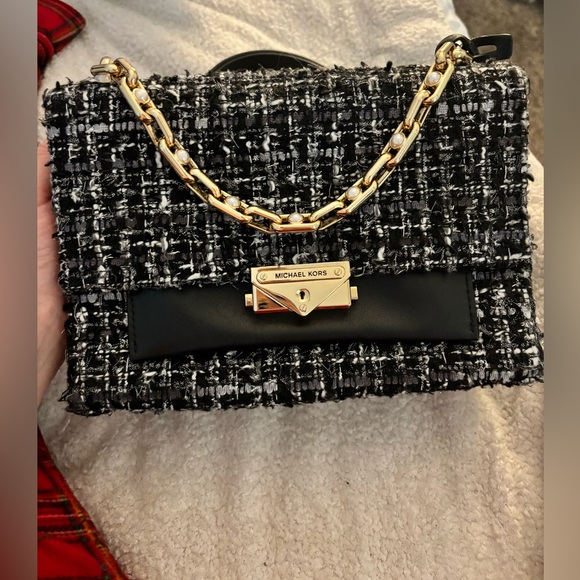Michael Kors | Bags | Michael Kors Tweed Black Handbagshoulder Bag ...